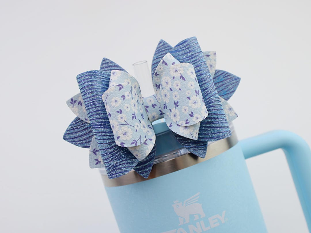 Navy Blue Floral Stanley Tumbler Bow Straw Topper Fancy Blue Stanley ...