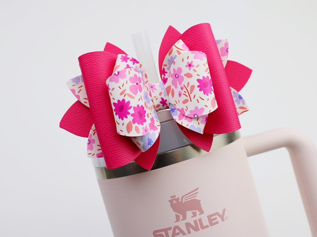 Pink Floral Stanley Tumbler Bow Straw Topper Floral Stanley Cup Bow ...