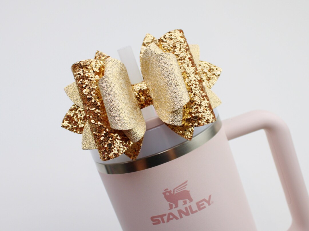 Gold Glitter Stanley Tumbler Bow Topper Beige Straw Topper Brown ...