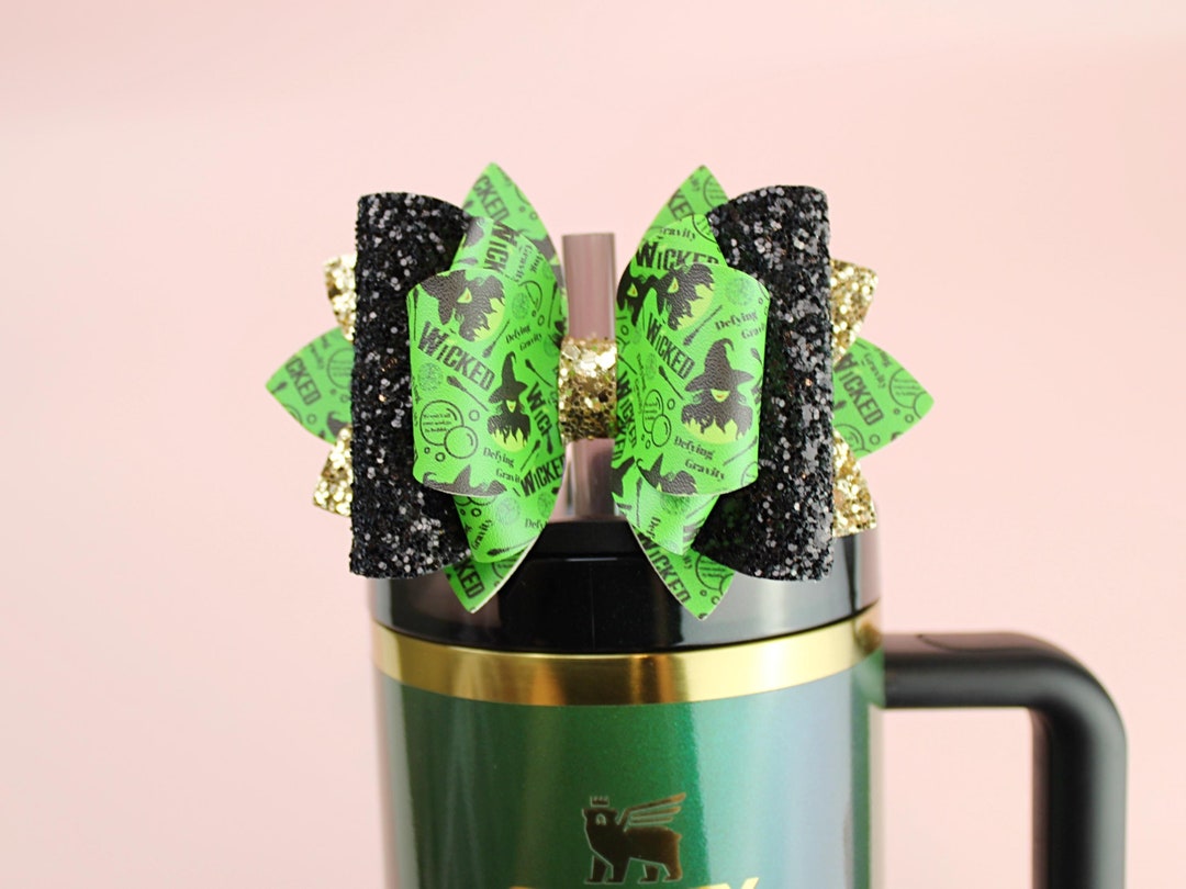 Wicked Green Stanley Tumbler Bow Elphaba Straw Topper Green Gold Black ...