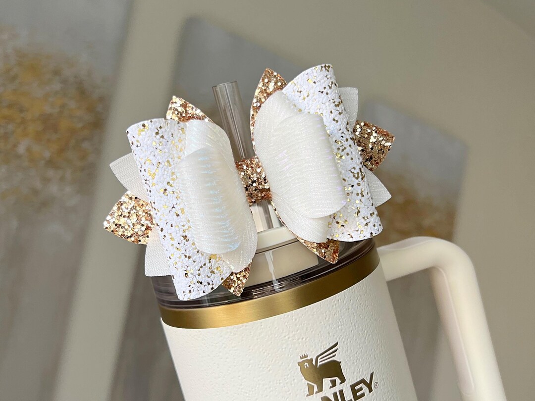 Cream Moon Stanley Tumbler Bow Topper Gold and Cream Straw Topper Bow ...