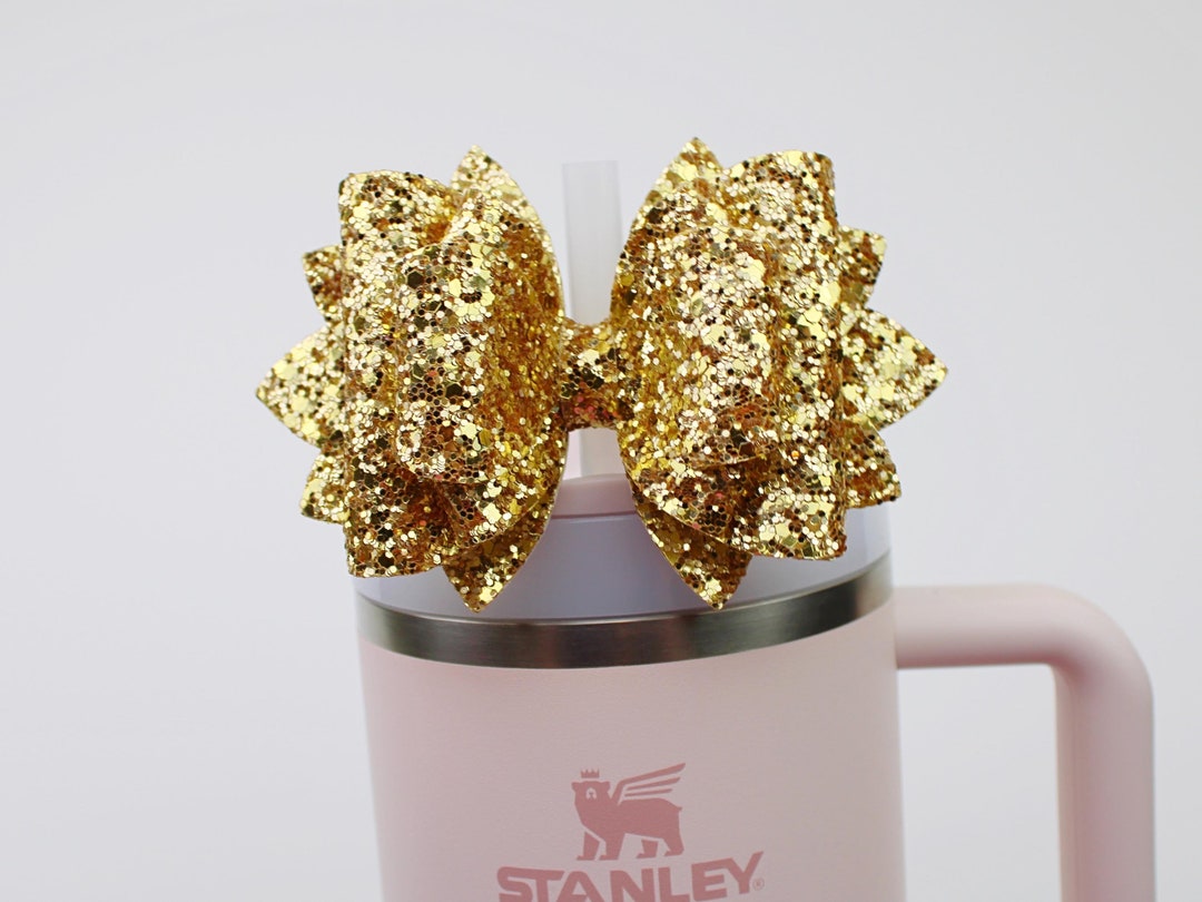 Yellow Gold Glitter Stanley Tumbler Bow Topper Gold Straw Topper Bow ...
