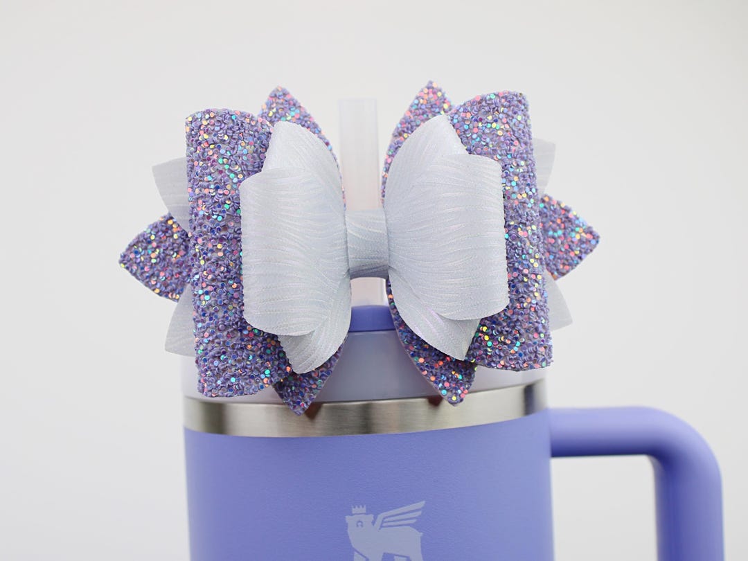 Hydrangea Stanley Tumbler Bow Straw Topper Purple Glitter and Blue ...