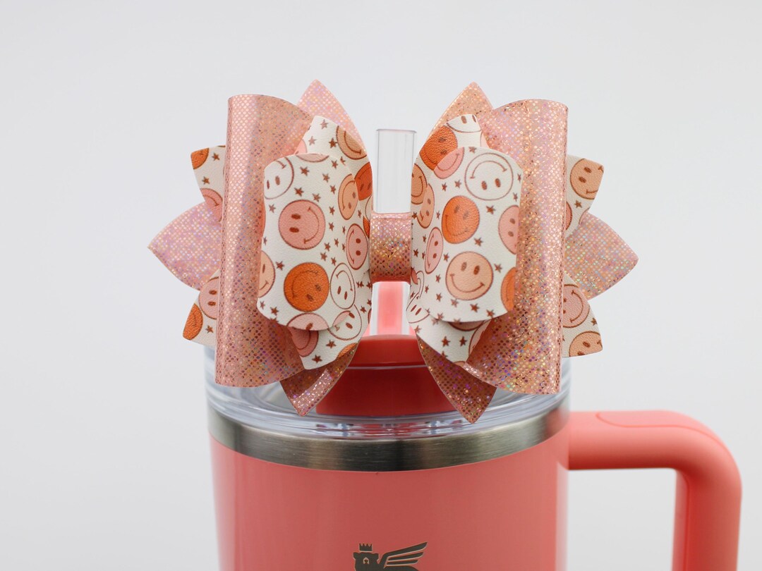 Smiley Face Stanley Tumbler Bow Straw Topper Pastel Stanley Cup Bow ...