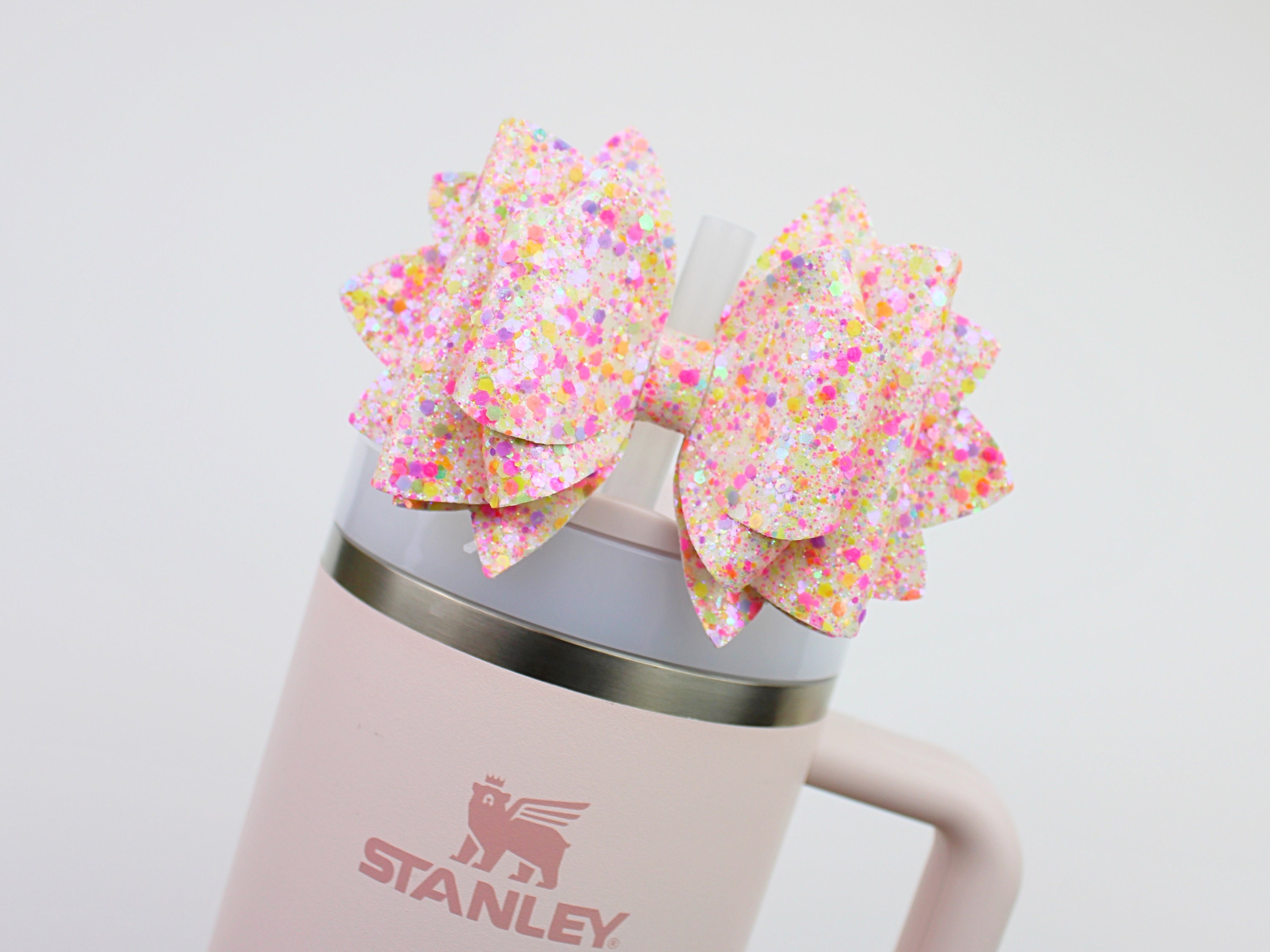Reverb Stanley Tumbler Bow Topper Reverb Multicolored Glitter Straw ...
