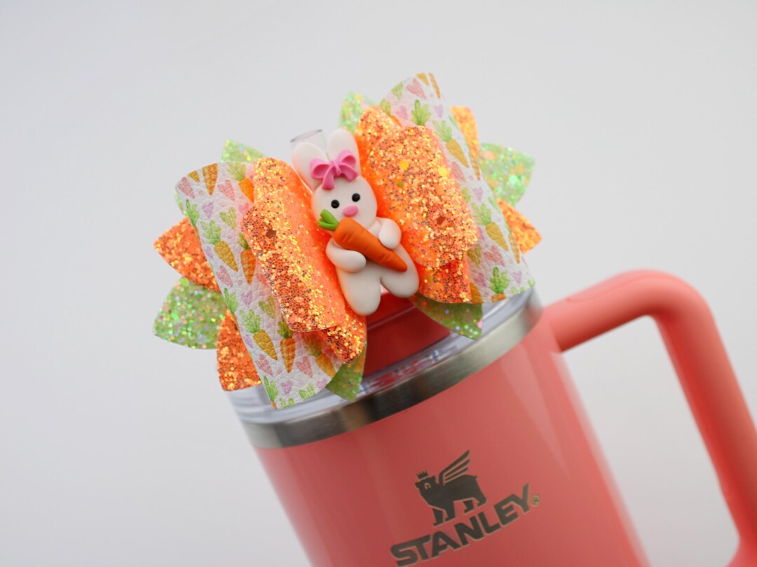 Easter Bunny Stanley Tumbler Bow Straw Topper Orange and Green Stanley ...