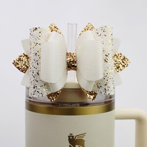 Cream Moon Stanley Tumbler Bow Topper Gold and Cream Straw Topper Bow ...