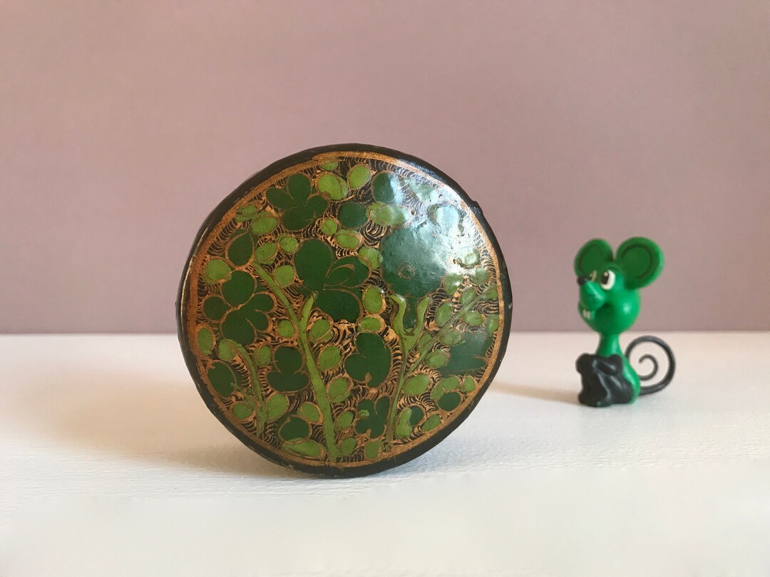Small Vintage Wooden Tin India Floral Green Black Lidded Tin - Etsy