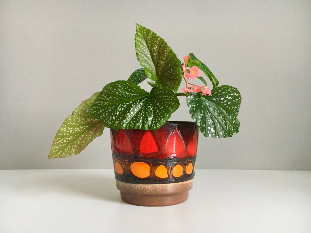 Vintage SCHEURICH Ceramic Planter Red Orange Fat Lava Pot Flower Pot ...