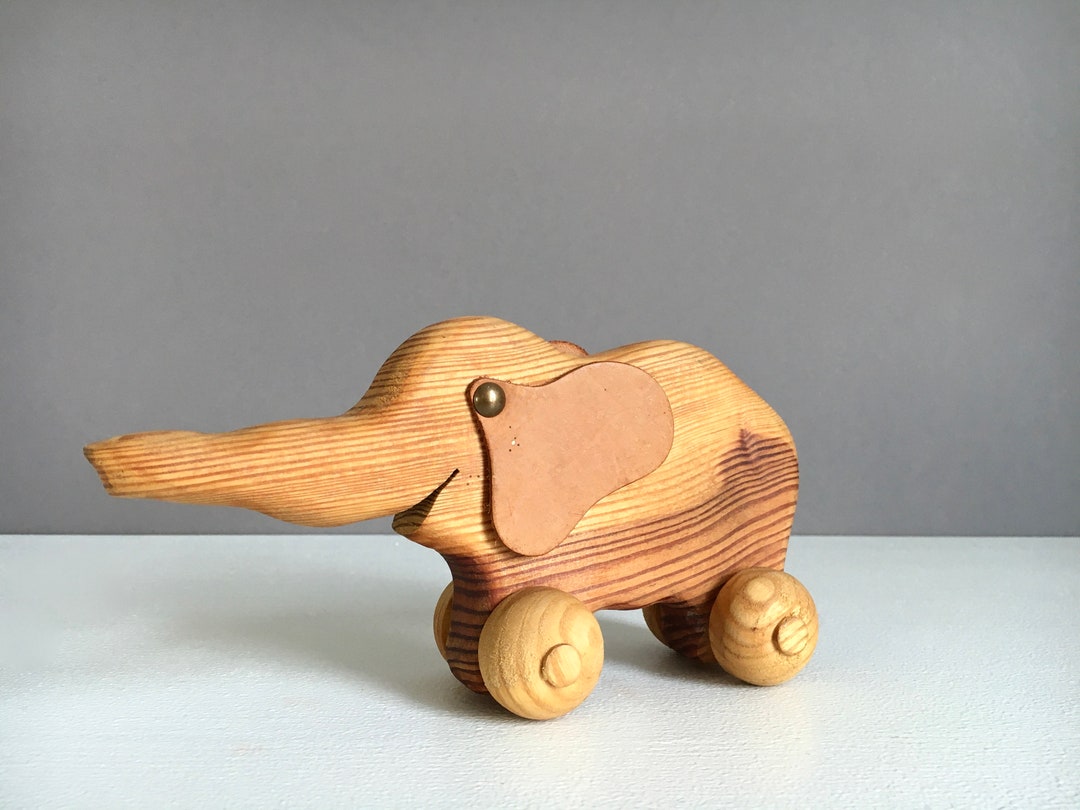 Vintage Wooden Figure Elephant Wooden Figure Pull Figure Animal Rolling ...