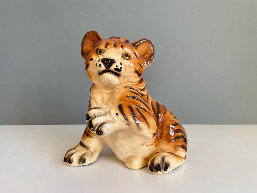 Large Vintage Tiger Cub Sculpture Decoration Figure Mid Century Object ...