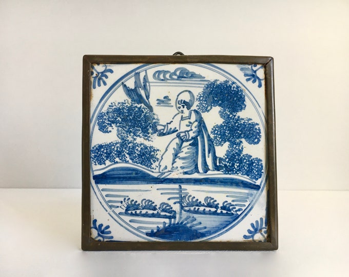 Delft Tile, Framed Blue and White Dutch Tile, Hand Painted Tile ...