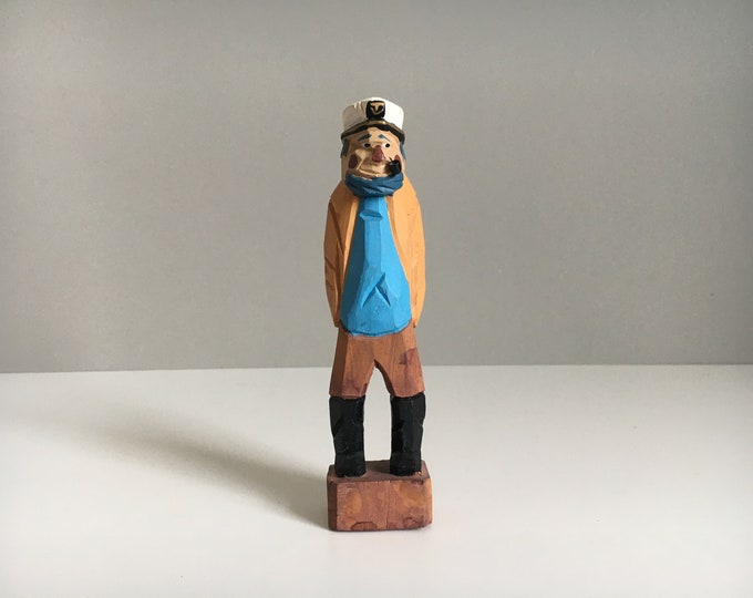 Rare Wooden Captain Sailor Figure Sculpture Maritime Wood Unique Piece ...
