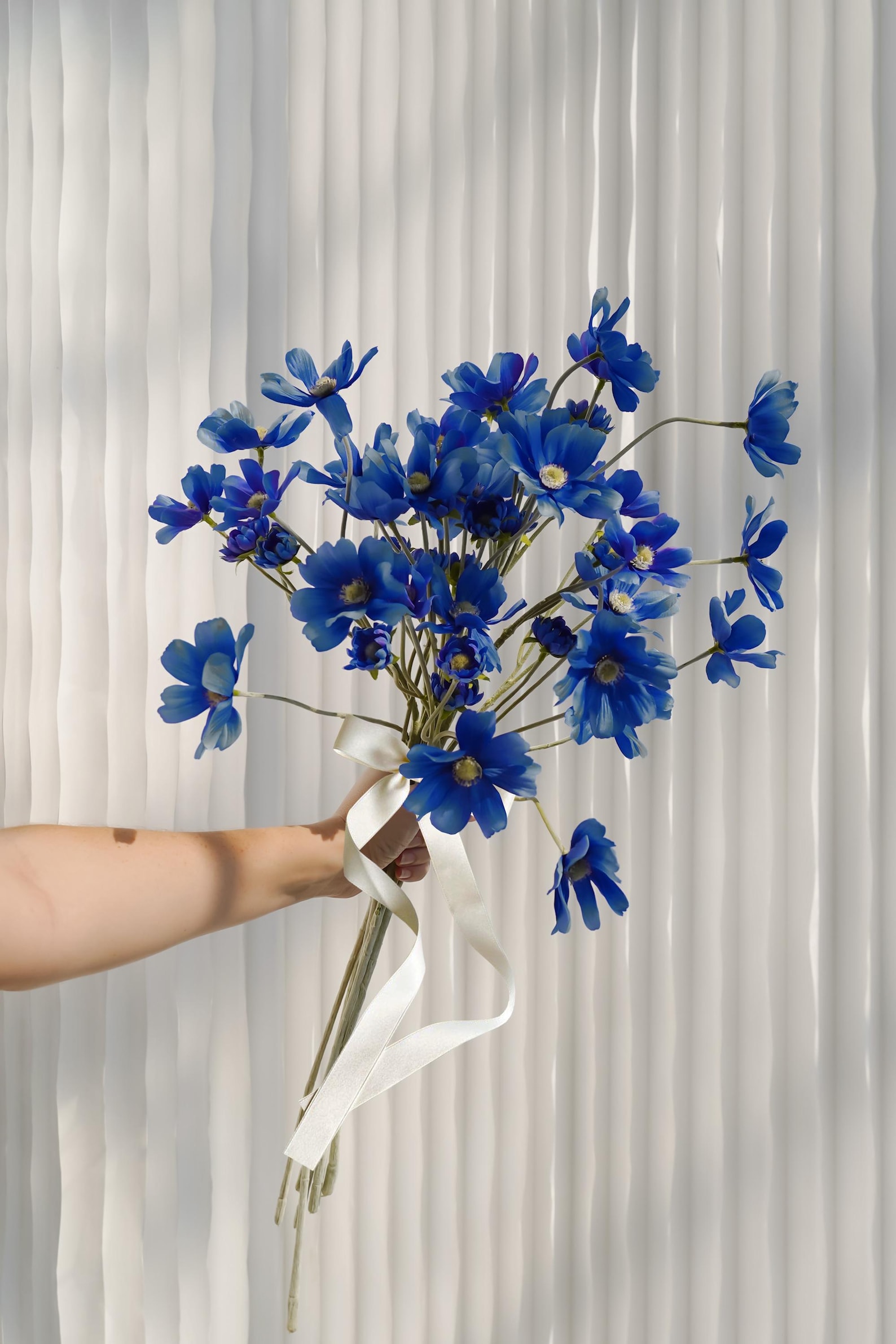 6-head Stem Silk Artificial Cosmos Flowers in Blue, DIY Home Bouquets ...