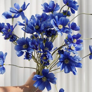 6-head Stem Silk Artificial Cosmos Flowers in Blue, DIY Home Bouquets ...