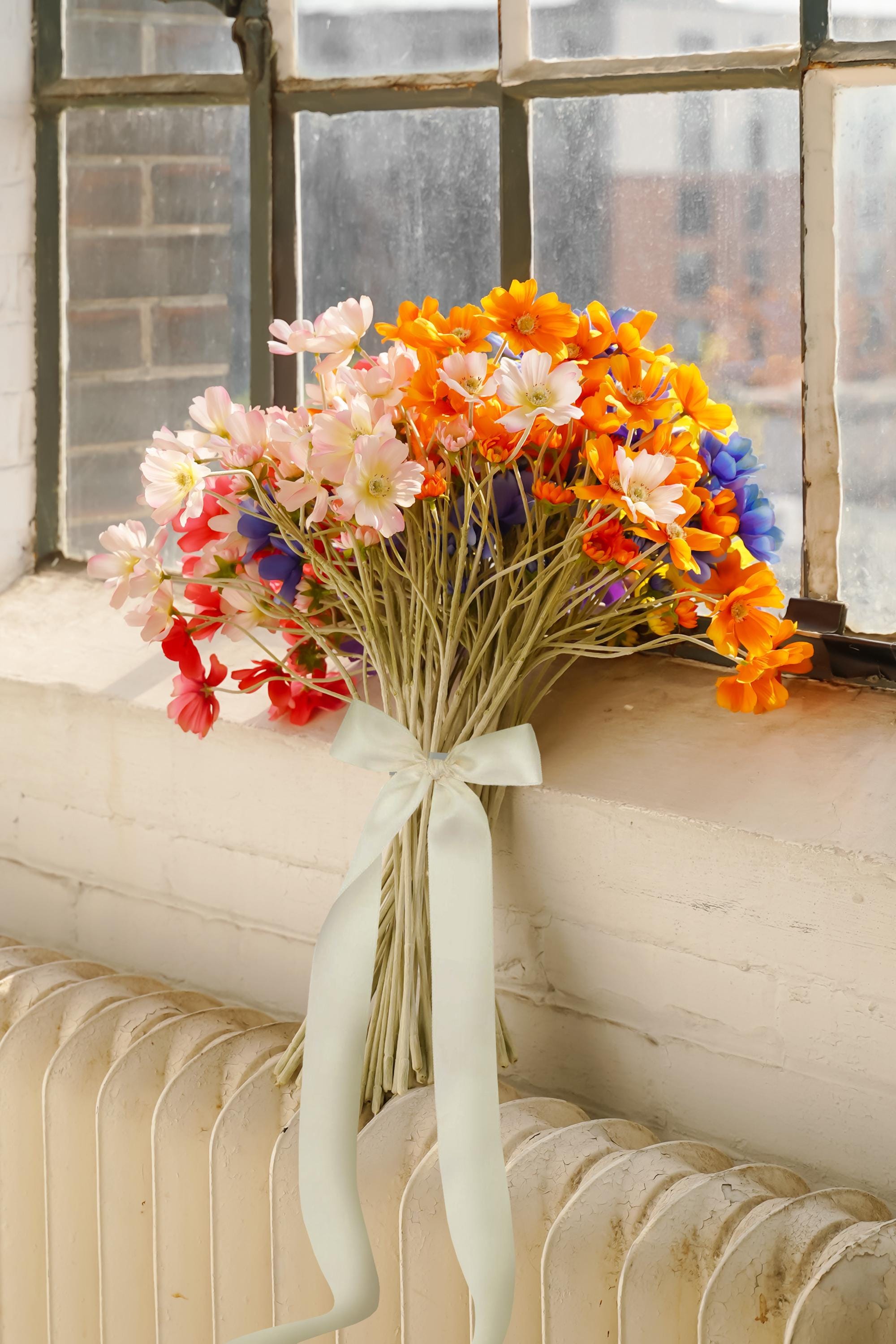 6-head Stem Silk Artificial Cosmos Flowers in Blue, DIY Home Bouquets ...