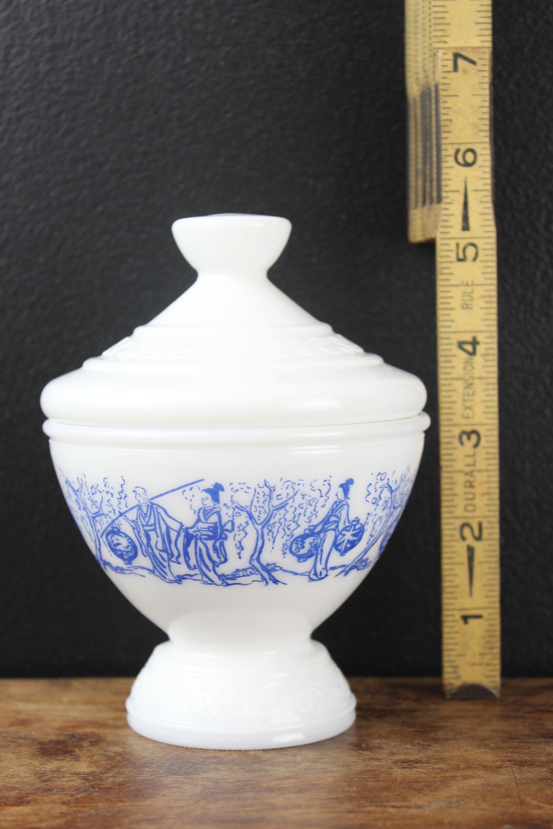 VINTAGE Made in Belgium Milk Glass Dish With Lid in Blue Asian | Etsy