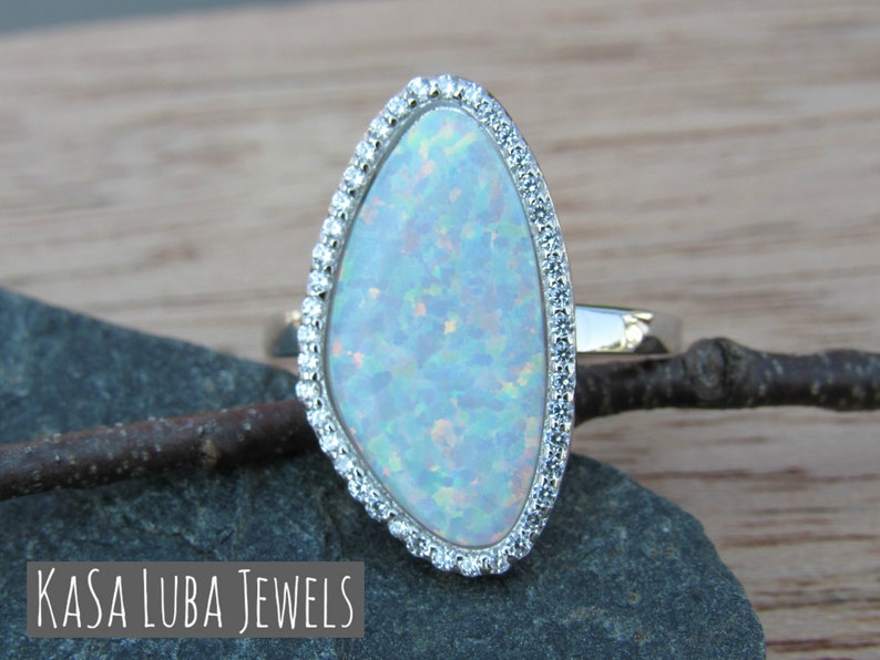 Lab White Opal Silver Ring Cz Silver Ring White Opal Ring - Etsy