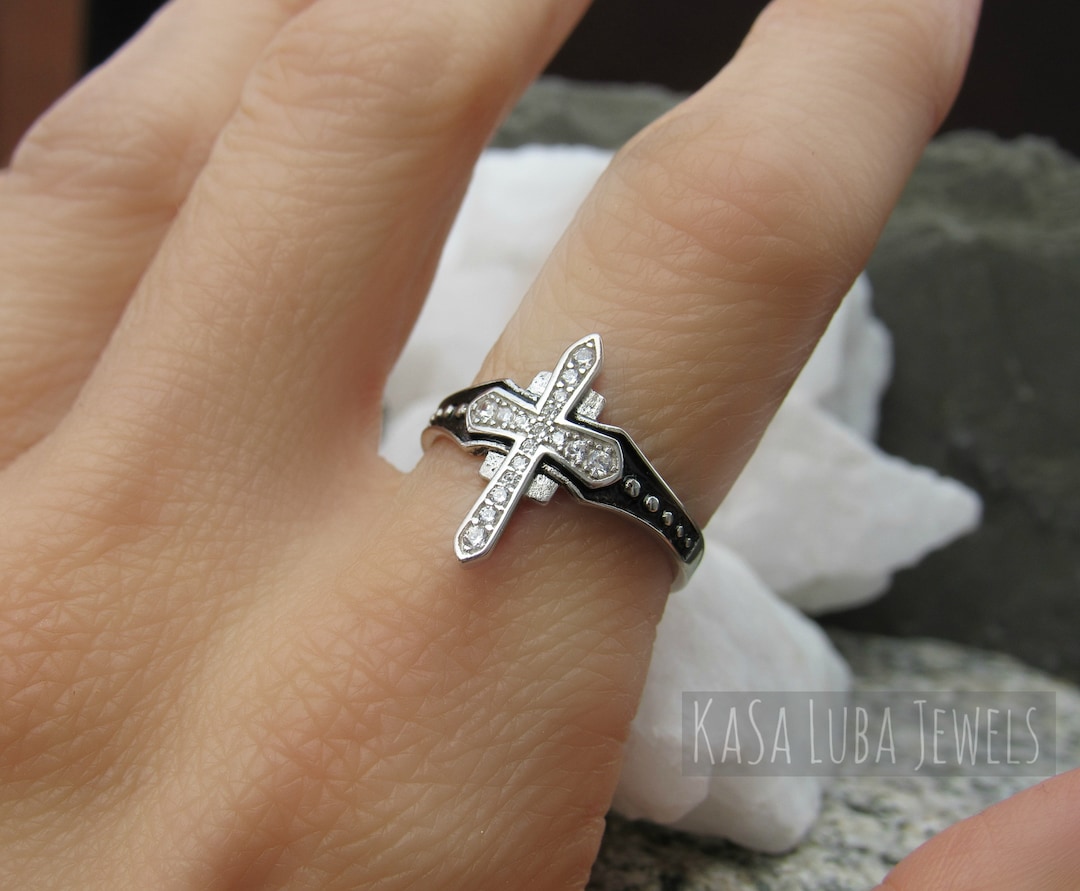 Sterling Silver Greek Cross Ring: Medieval CZ Religious Jewelry - Etsy