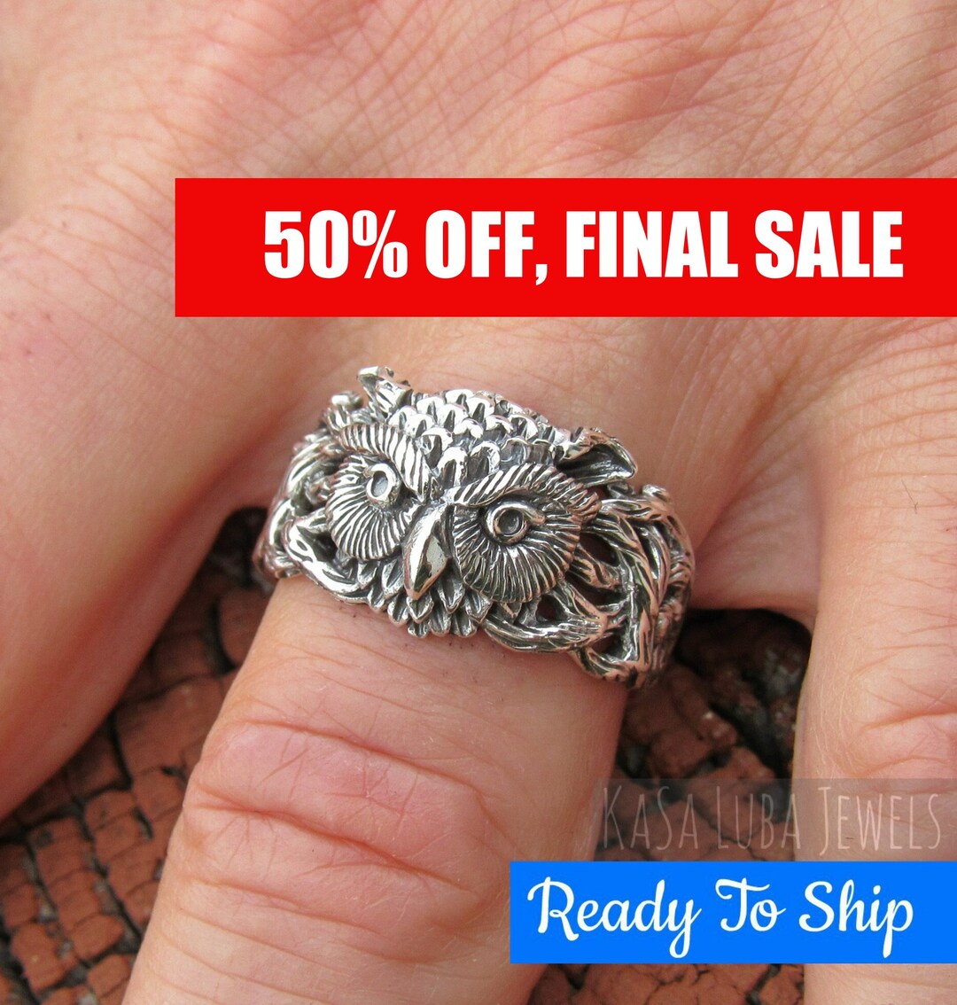 Sterling Silver Owl Ring, Mens Owl Jewelry, Oxidized Celtic Ring ...
