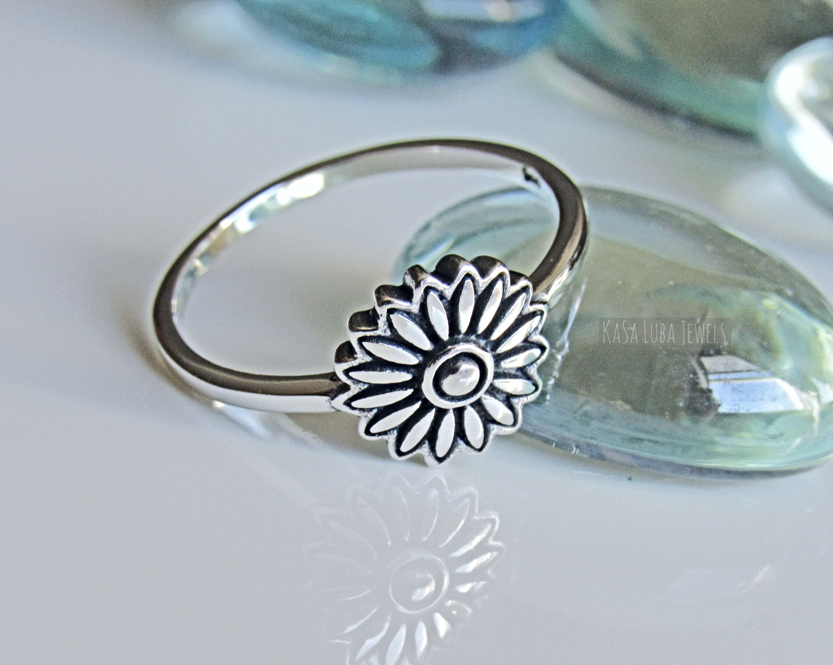 Sterling silver Flower Ring sunflower ring womens simple | Etsy
