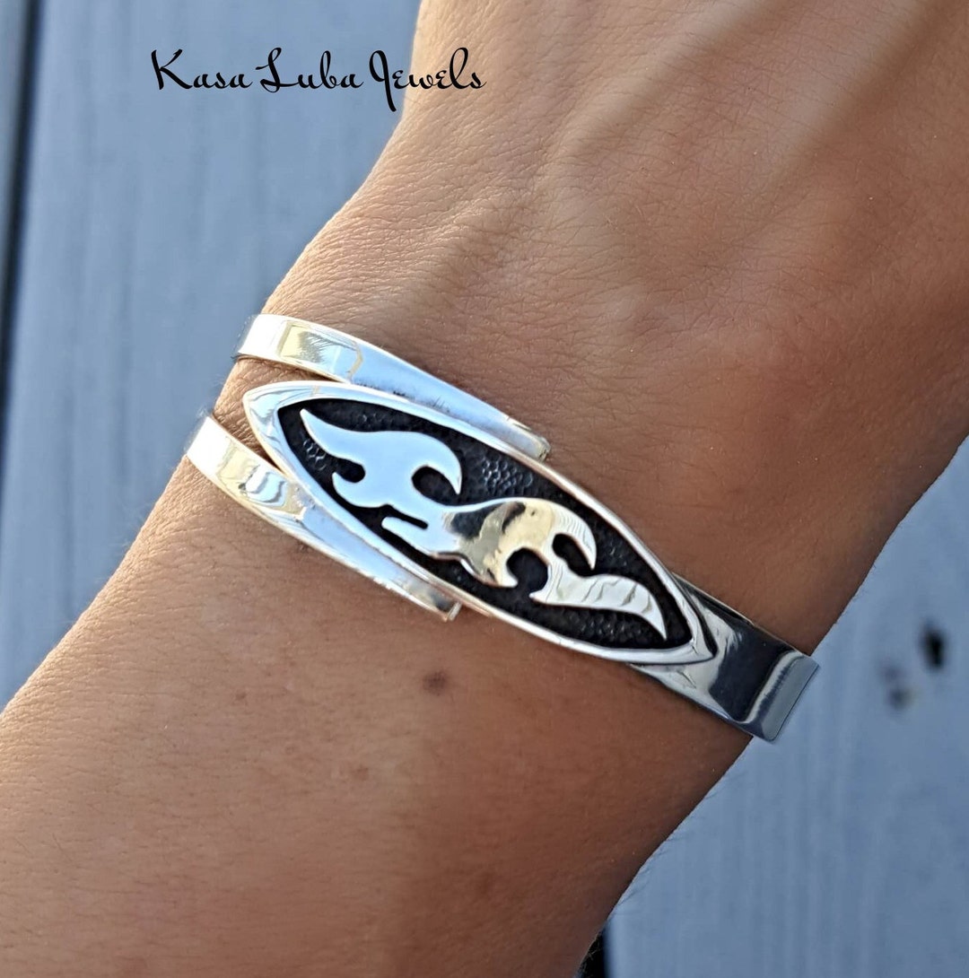 Wave Adjustable Bangle Bracelet, Sterling Silver, 925, Solid Silver - Fire - Etsy