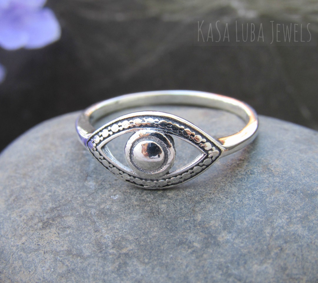 Oxidized Sterling Silver Evil Eye Ring - Good Luck Jewelry - Etsy