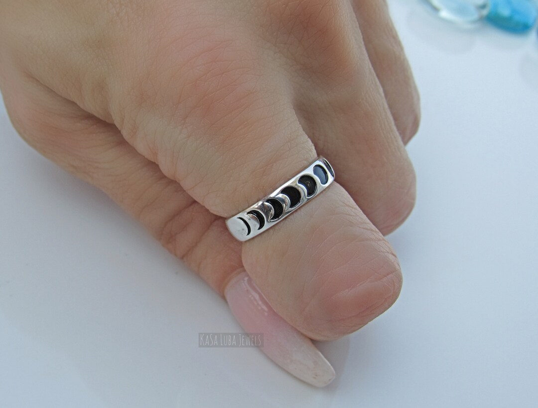 Sterling Silver Moon Phases Ring - Womens Stacking Ring - Thumb Ring ...