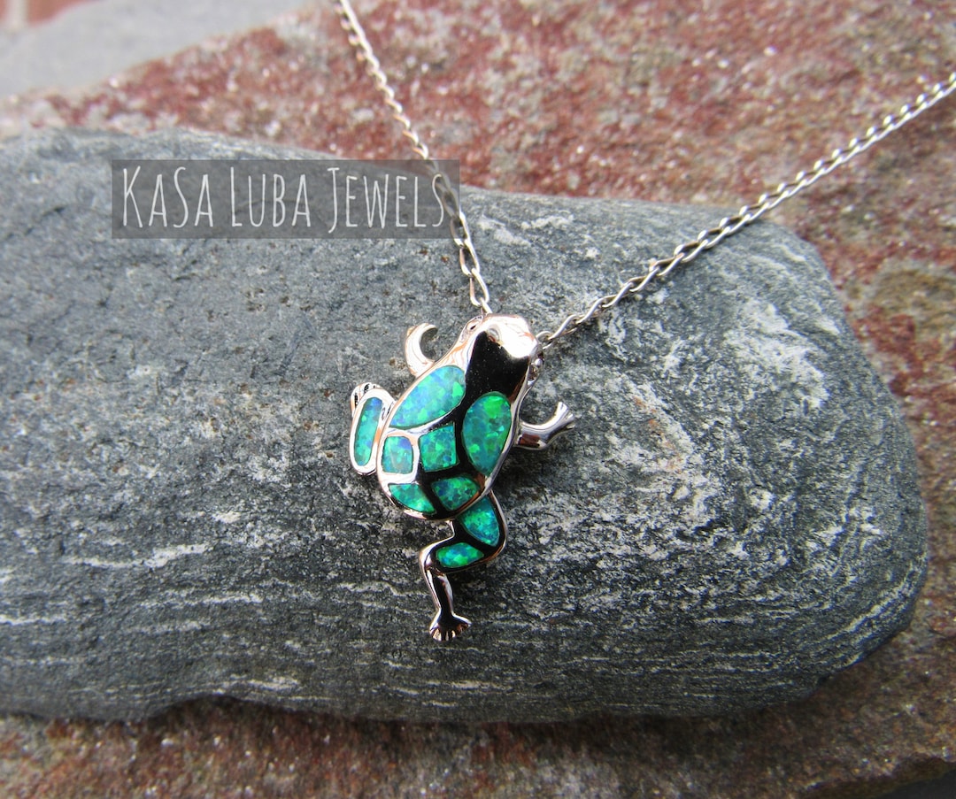Silver Green Lab Opal Frog Pendant - Frog Lovers - Sterling Silver ...