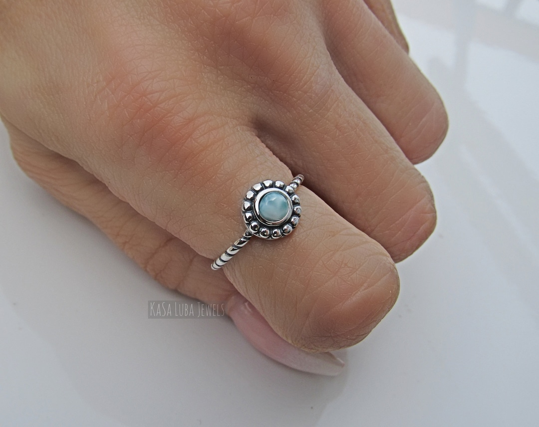 Simple Bali Larimar Ring - Sterling Silver - SOLID - 925 Silver - Custom Made - Medieval ...