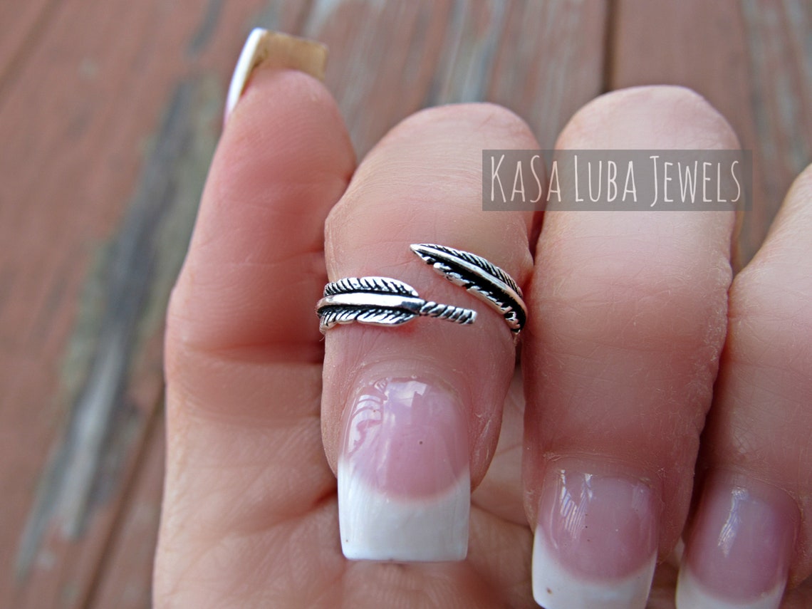 Oxidized Feather Toe Ring 925 Sterling Silver promise | Etsy