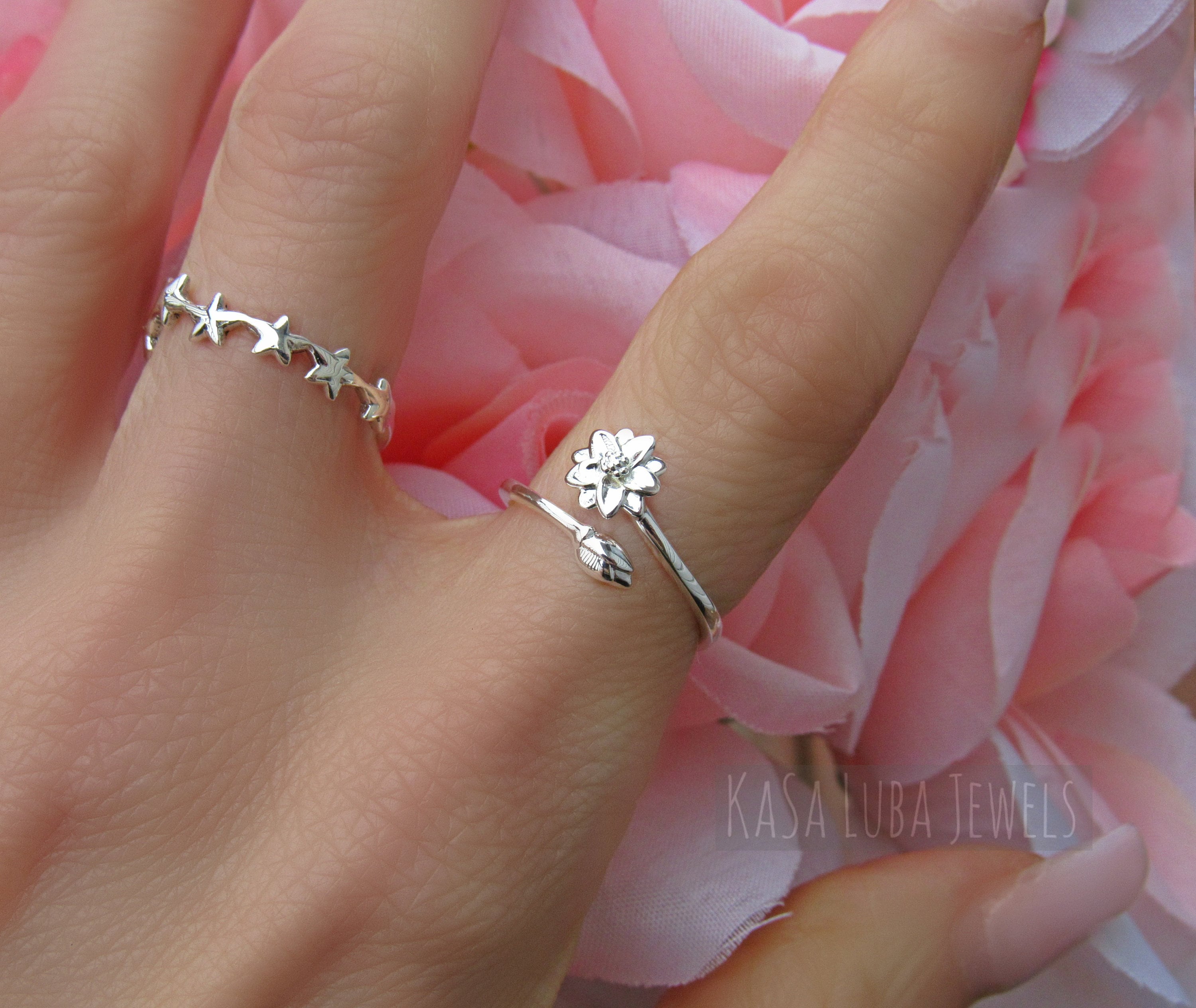 Sterling Silver Lotus ring Flower ring adjustable Ring | Etsy