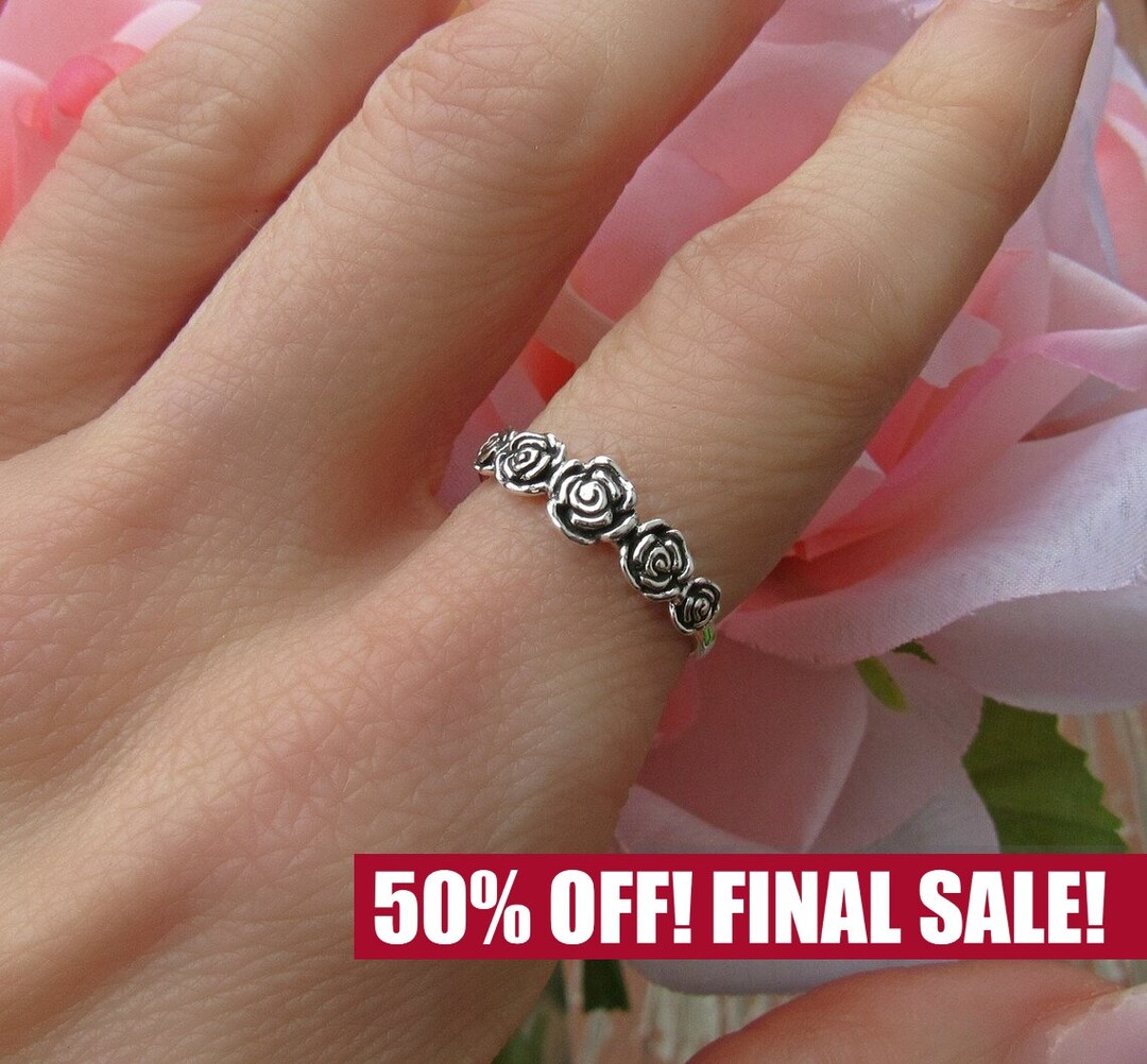 Sterling Silver Rose Ring, Womens Simple Ring, Promise Silver Ring ...