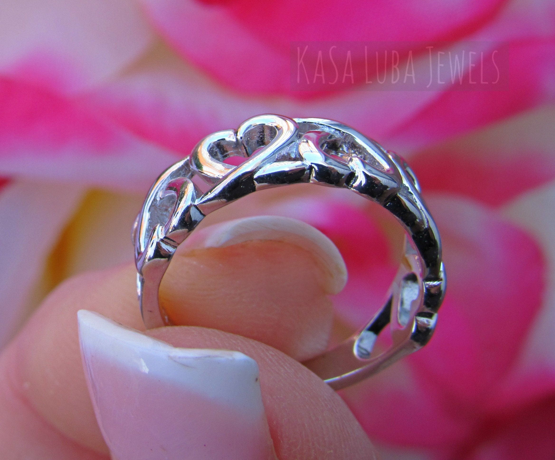 Hearts Love silver ring Open Heart Ring Heart Stackable | Etsy