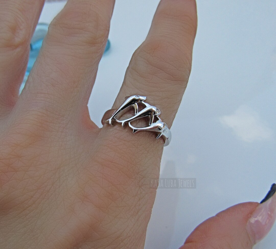Sterling Silver CZ Dolphin Ring Silver Animal Ring Womens Ocean Mammal ...