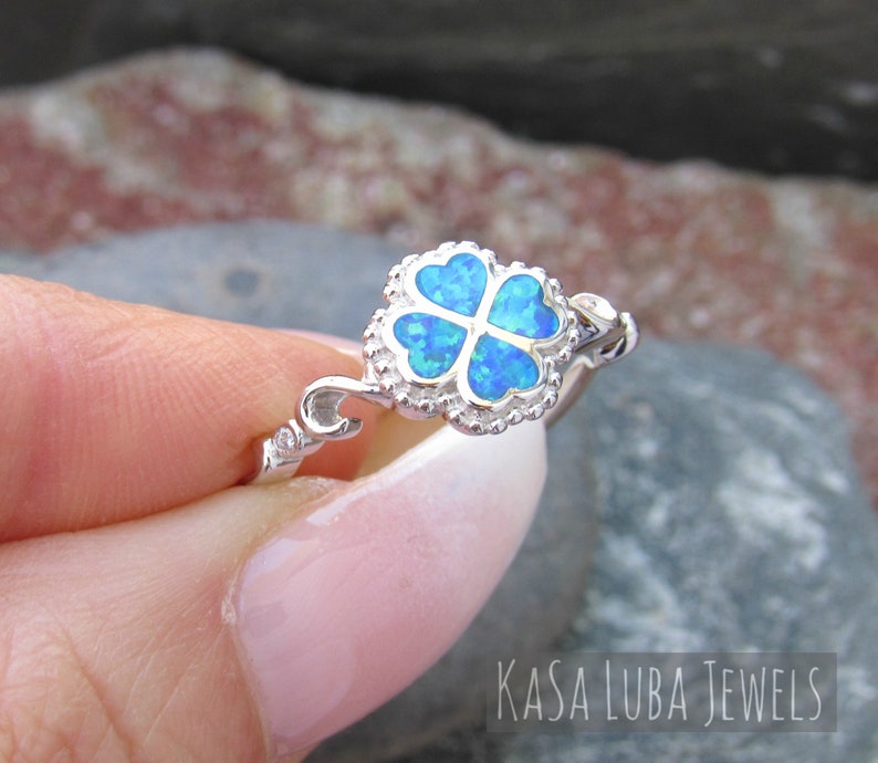 Sterling Silver Blue Opal Clover Ring - Irish Shamrock Jewelry - Etsy