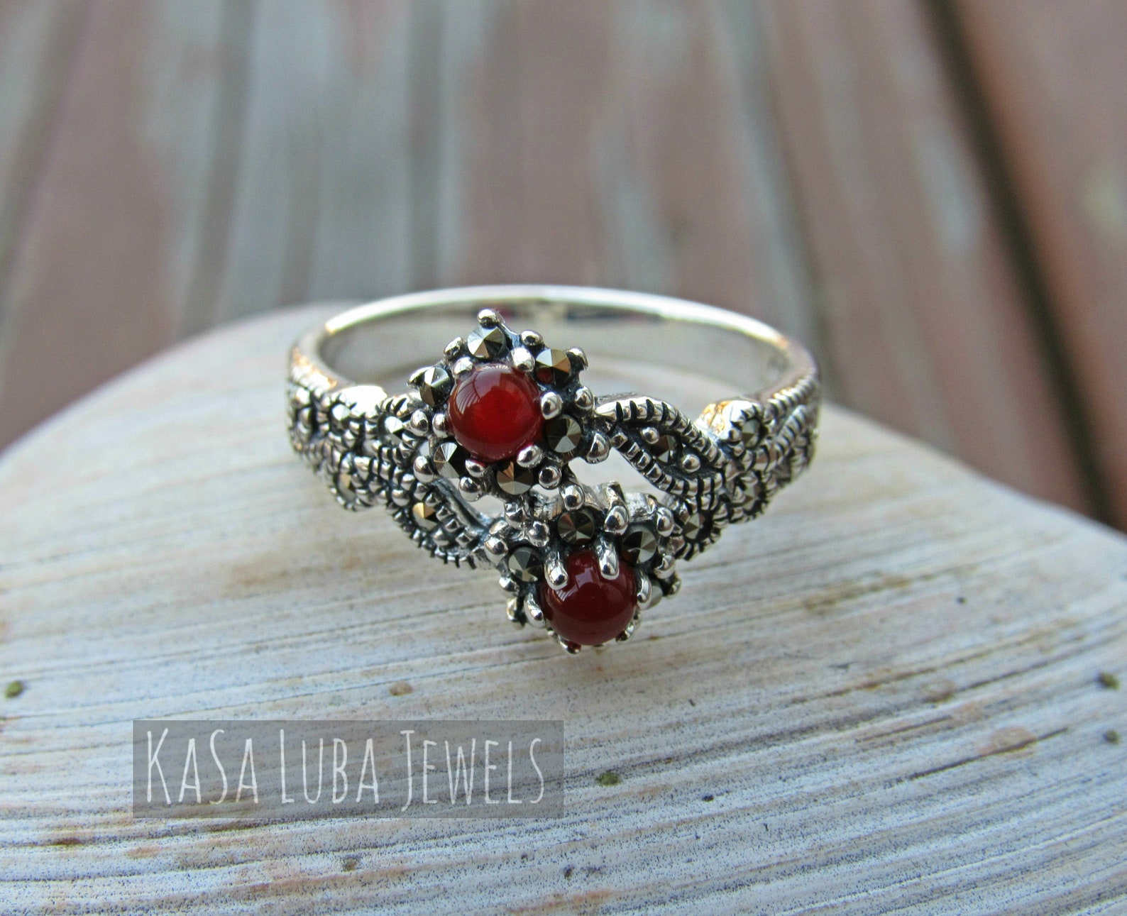 Red Agate Marcasite flower ring Womens handmade ring flower | Etsy