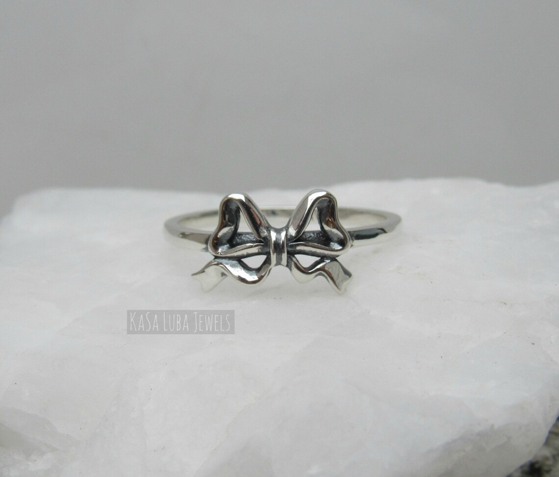 Sterling Silver Bow Ring DAINTY Promise Ring Ribbon Ring | Etsy