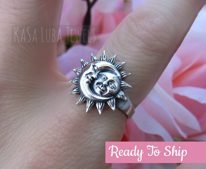 Sun and Moon Silver Ring Silver Ring Womens Sun Moon Ring | Etsy