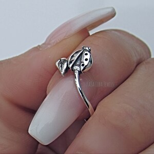 Ladybug Solid Silver Ring Lady Bug Jewelry Womens Sterling Silver Gifts ...
