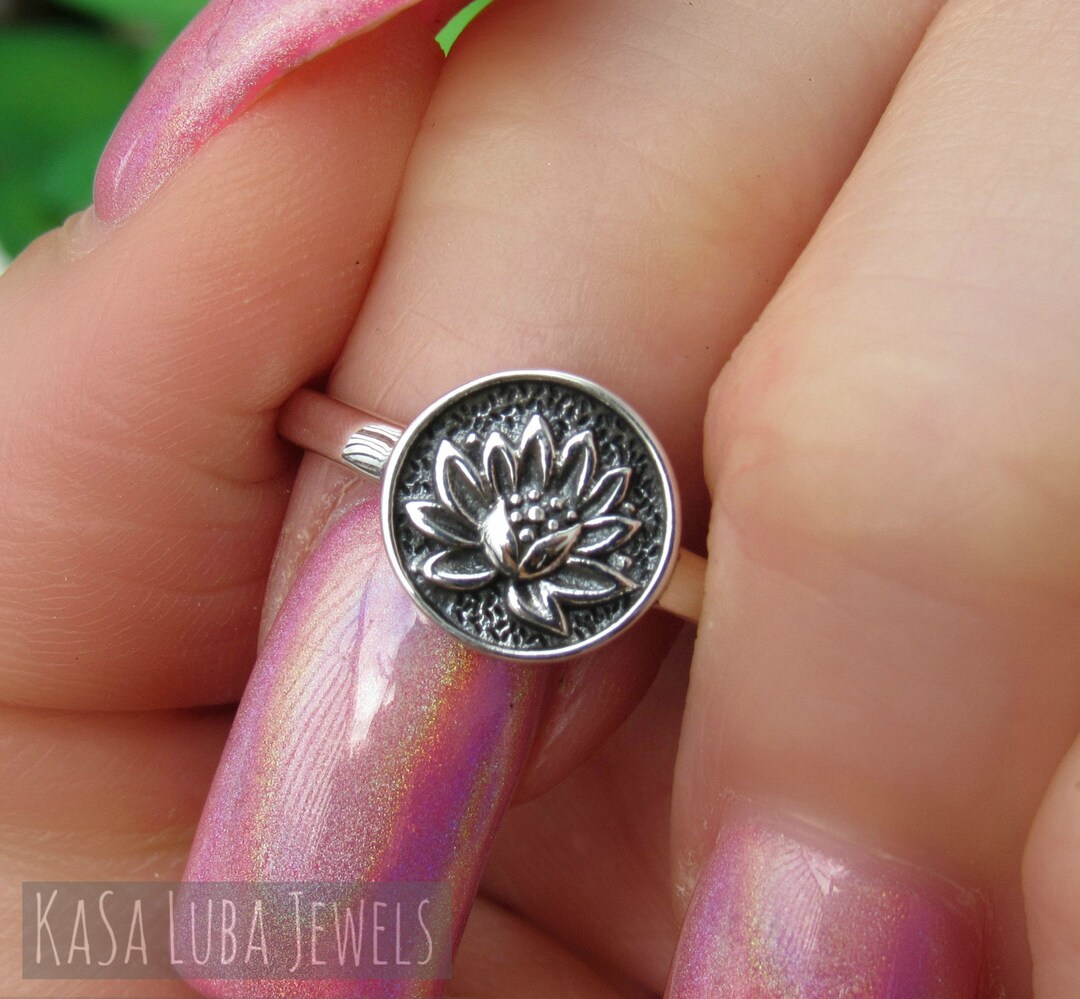 Dainty Silver Lotus Ring, Oxidized Lotus Ring, Lotus Jewelry, Womens ...