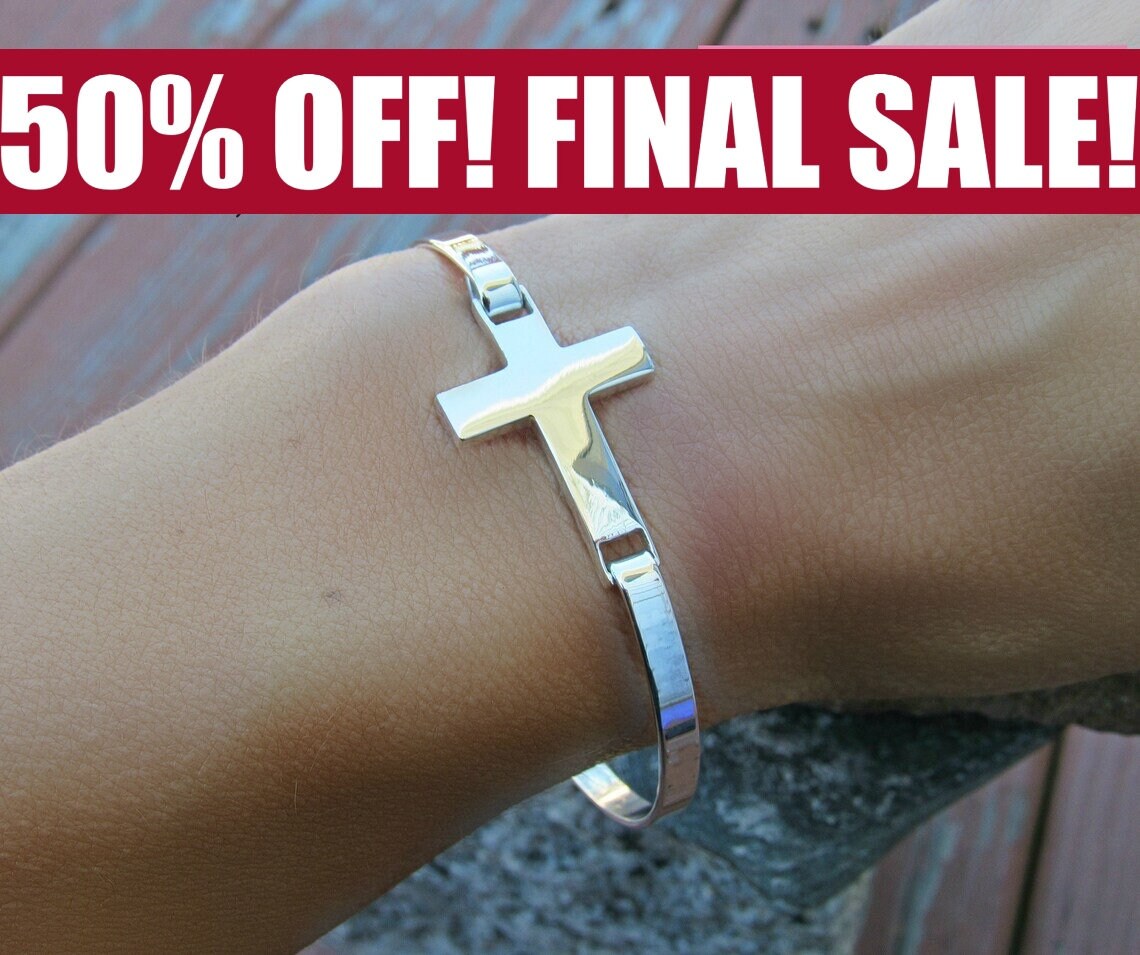 Stamped Silver Cross Bangle