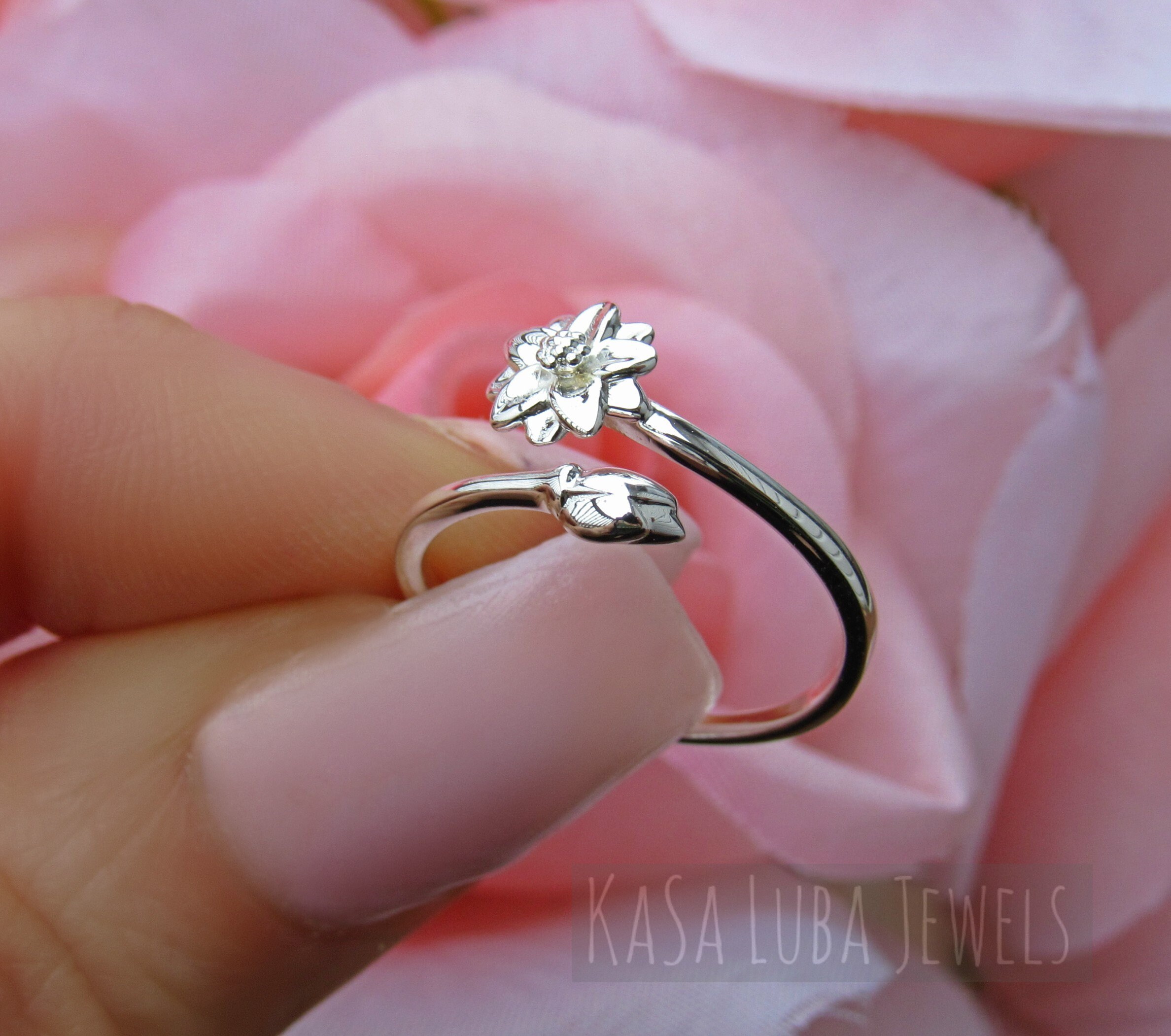 Sterling Silver Lotus ring Flower ring adjustable Ring | Etsy