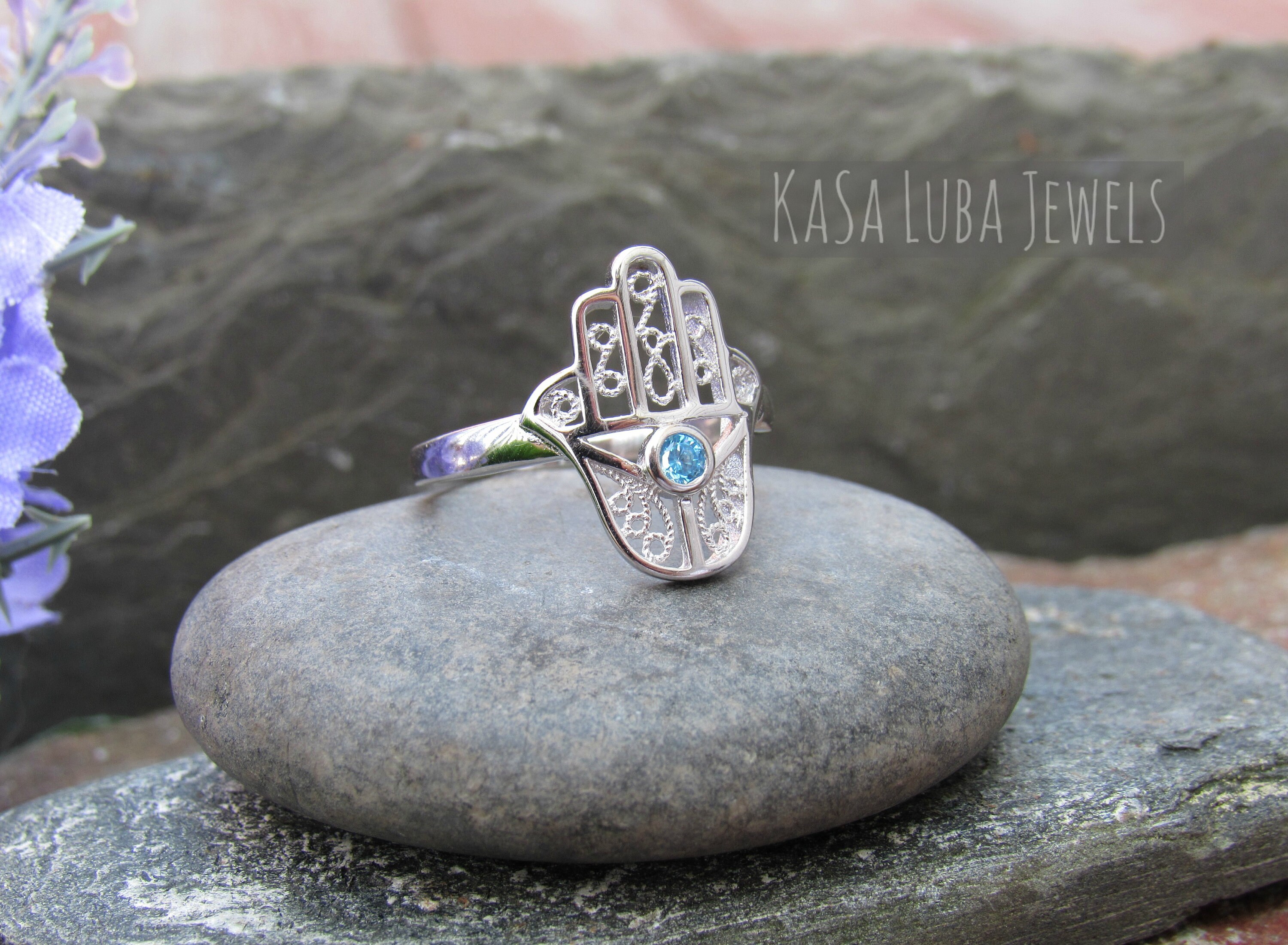 Silver Blue Hamsa Ring Womens Silver Hamsa Hand Ring | Etsy