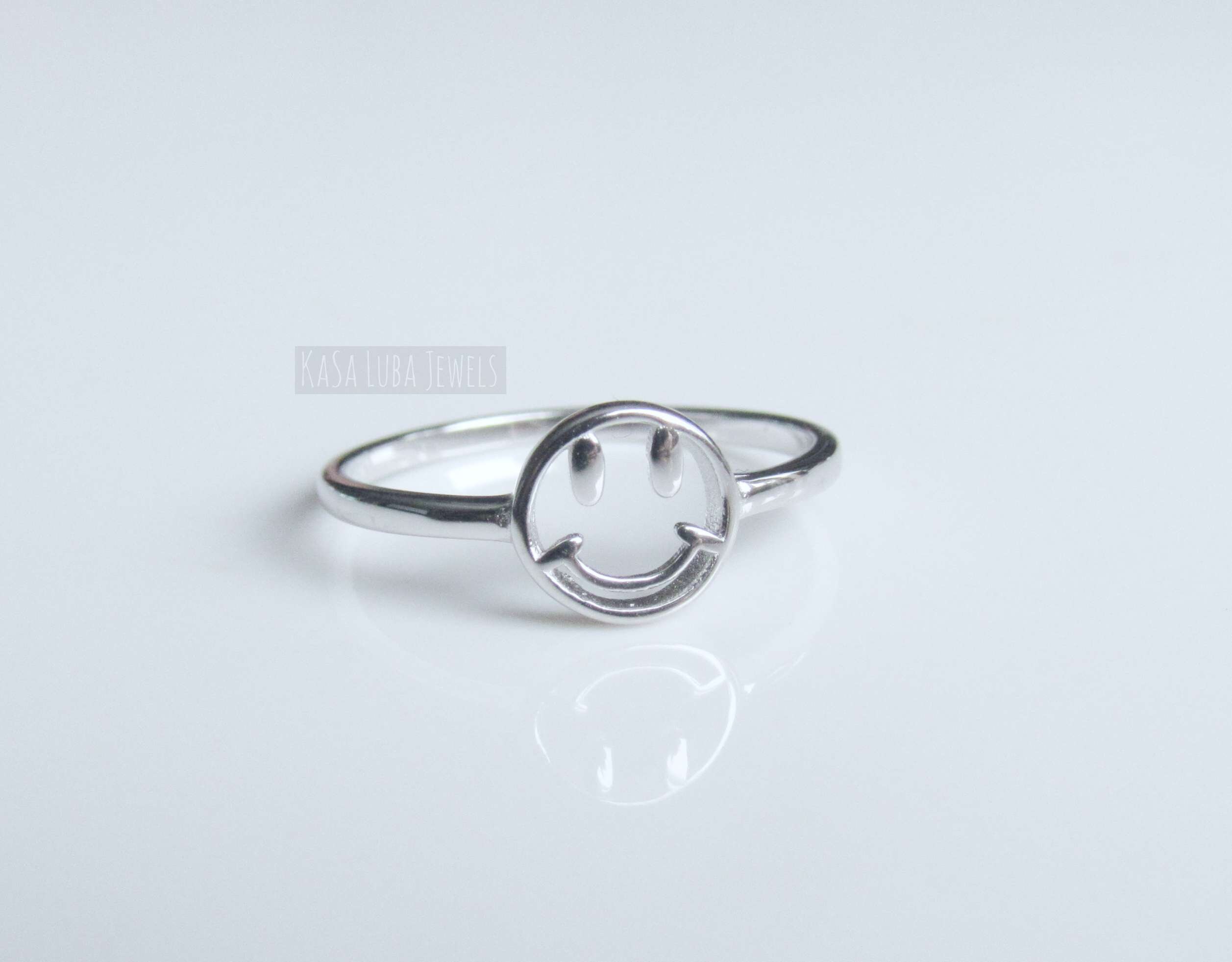 Sterling Silver Smiley Face Happyface Ring Womens Silver | Etsy