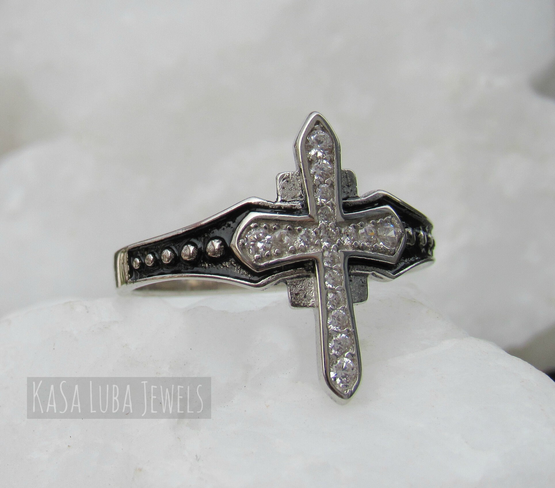 Sterling Silver Greek Cross Ring: Medieval CZ Religious Jewelry - Etsy