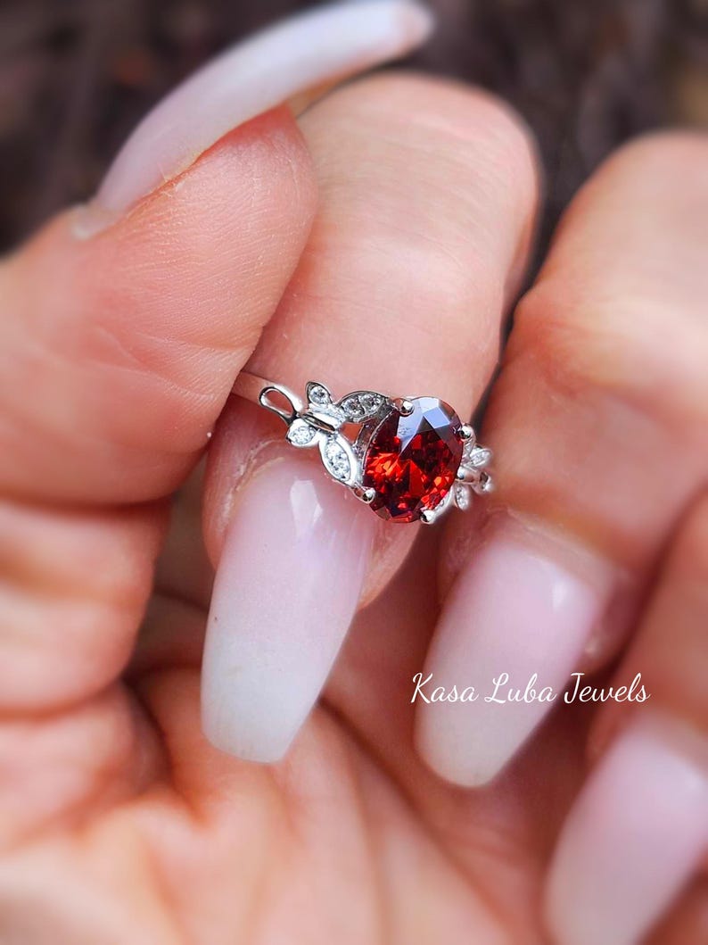 Red CZ Butterfly Ring: Sterling Silver Nature Ring - Etsy
