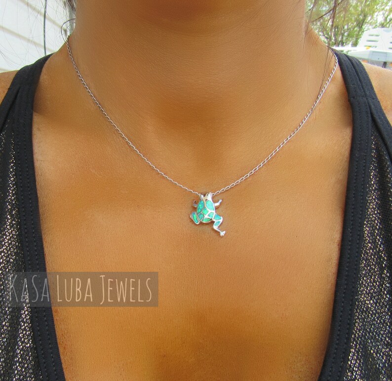 Silver Green Lab Opal Frog Pendant Frog Lovers Sterling - Etsy