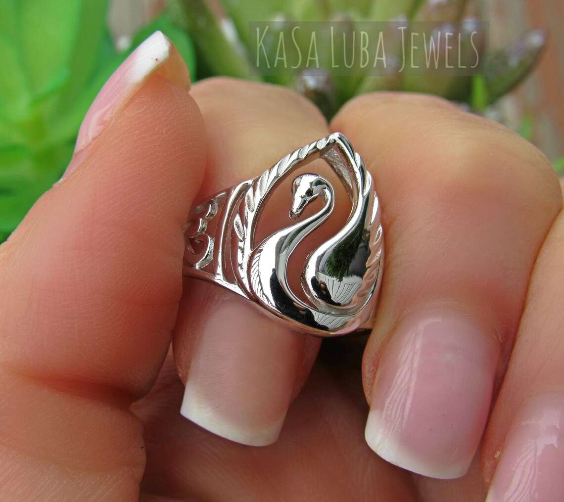 Swan Sterling silver ring womens bird rings swan jewelry | Etsy