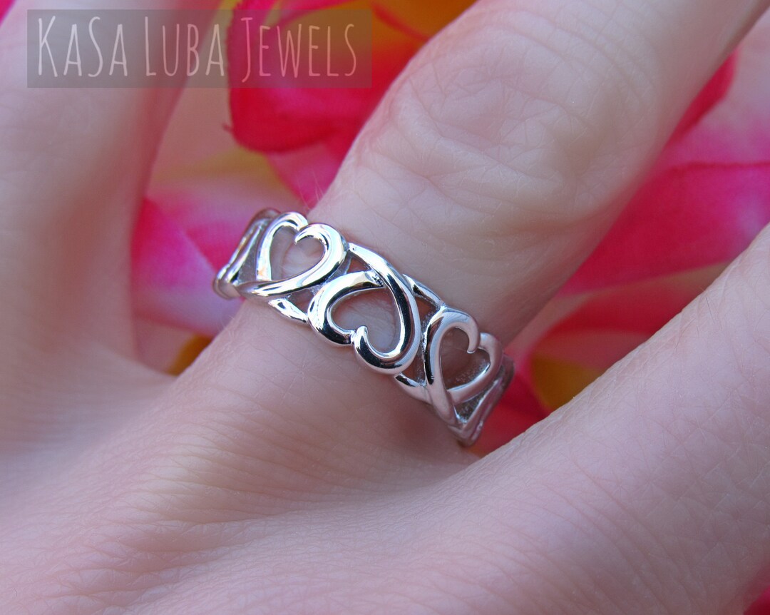 Hearts Love Silver Ring - Open Heart Ring - Heart Stackable Ring ...